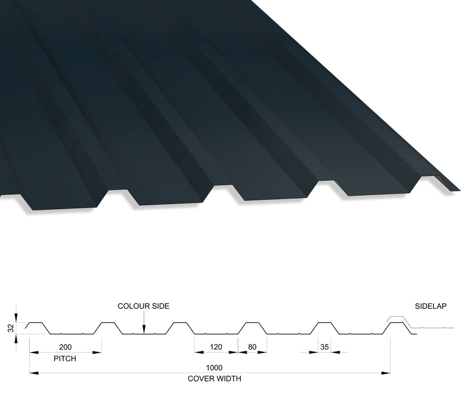 Anthracite PVC Roofing Sheet - 0.7mm Thick - 32/1000mm