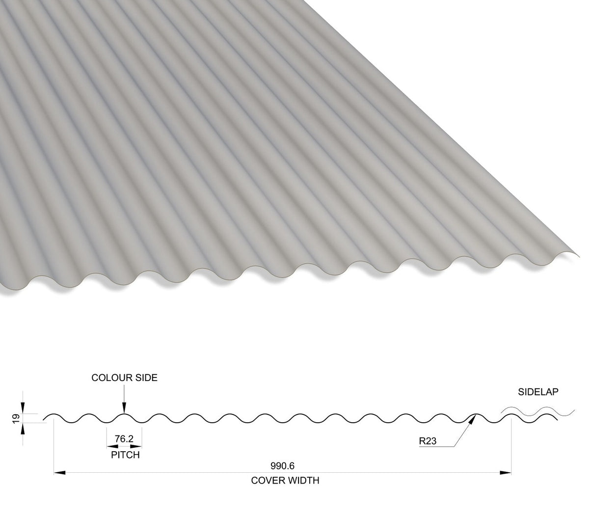 13/3 Corrugated 0.7 Thick PVC Plastisol Coated Roof Sheet Goosewing Gr
