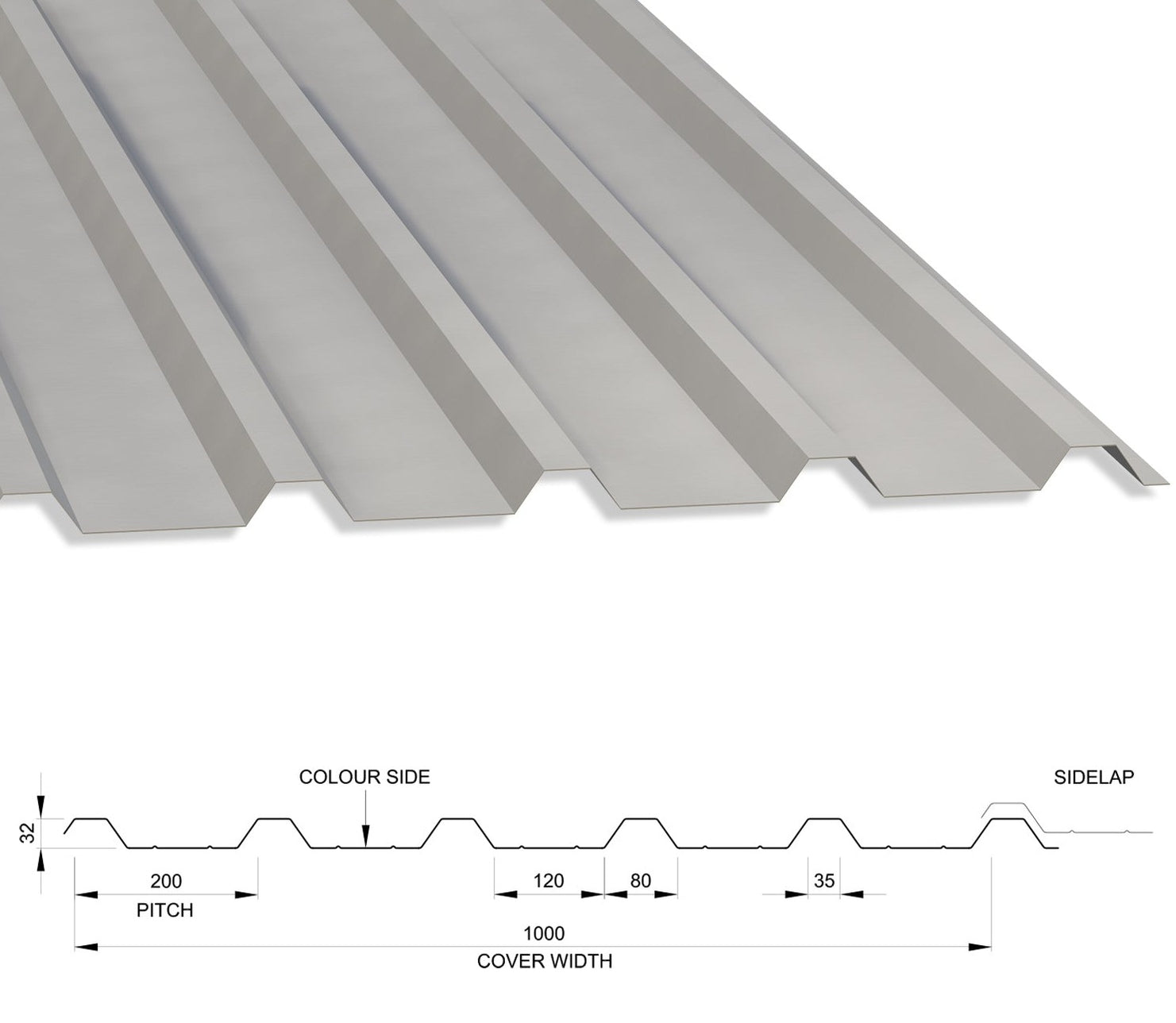 32/1000 Box Profile 0.7 PVC Plastisol Coated Roof Sheet Goosewing Grey