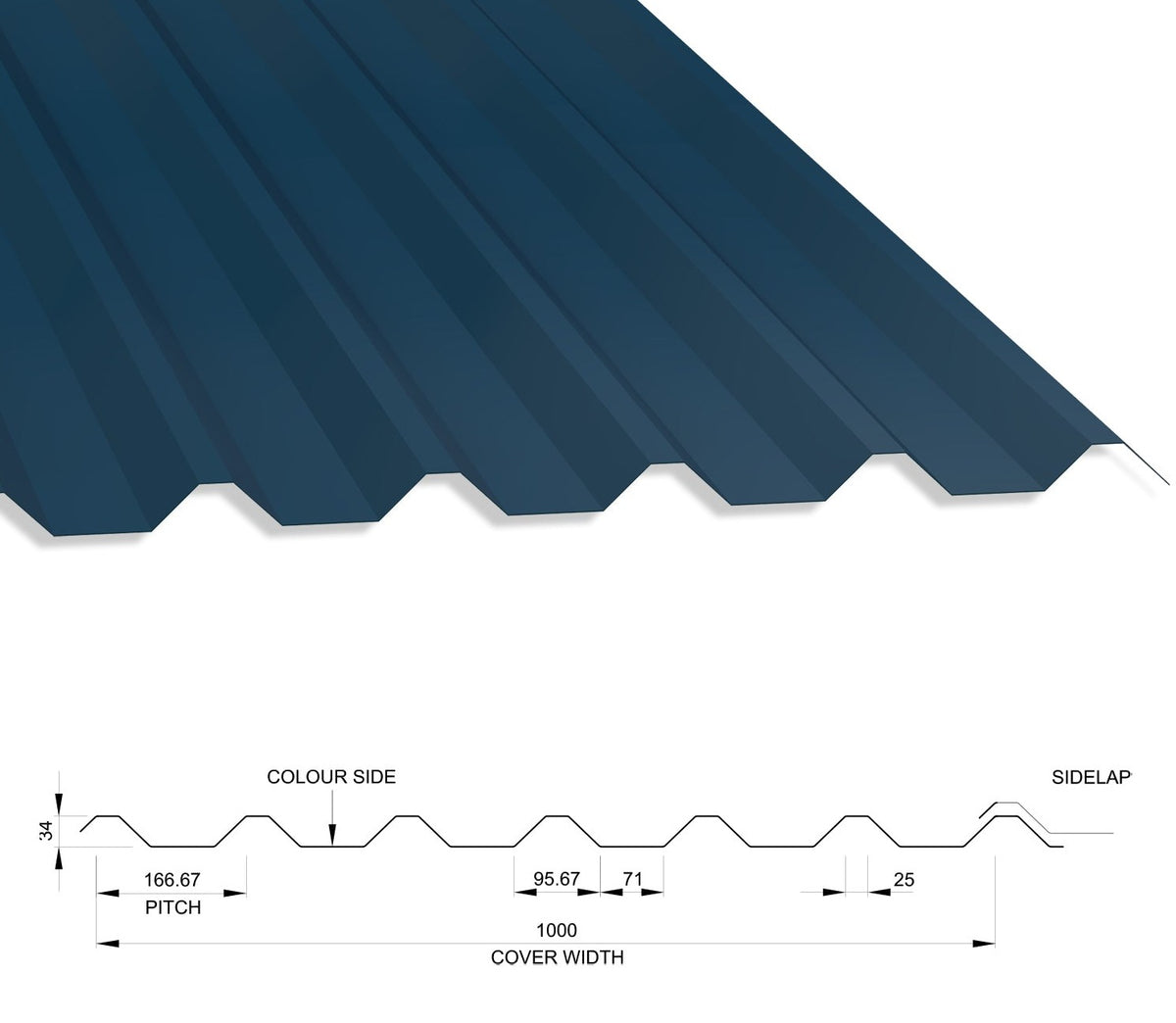 34/1000 Box Profile 0.7 PVC Plastisol Coated Roof Sheet Slate Blue (18